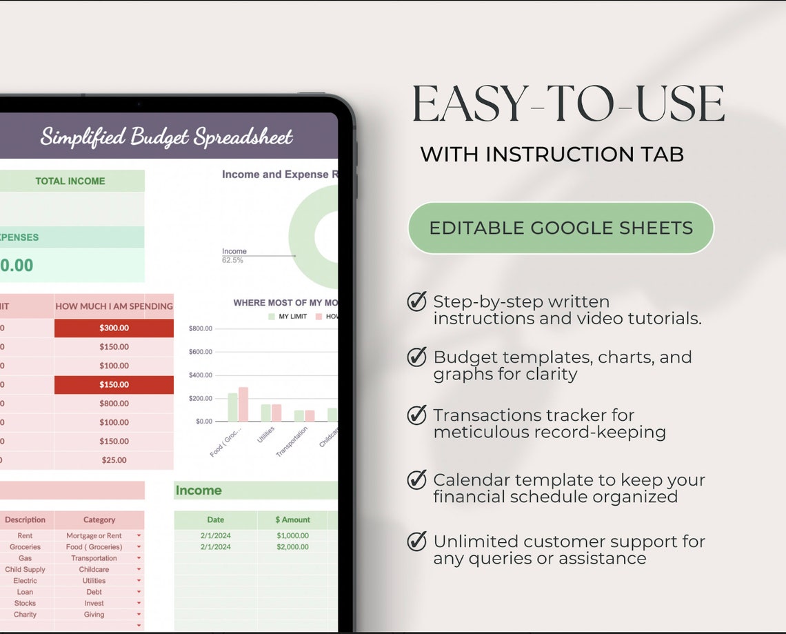 Simplified Budget Sheet and Tracker, Simple Monthly Budget Spreadsheet ...