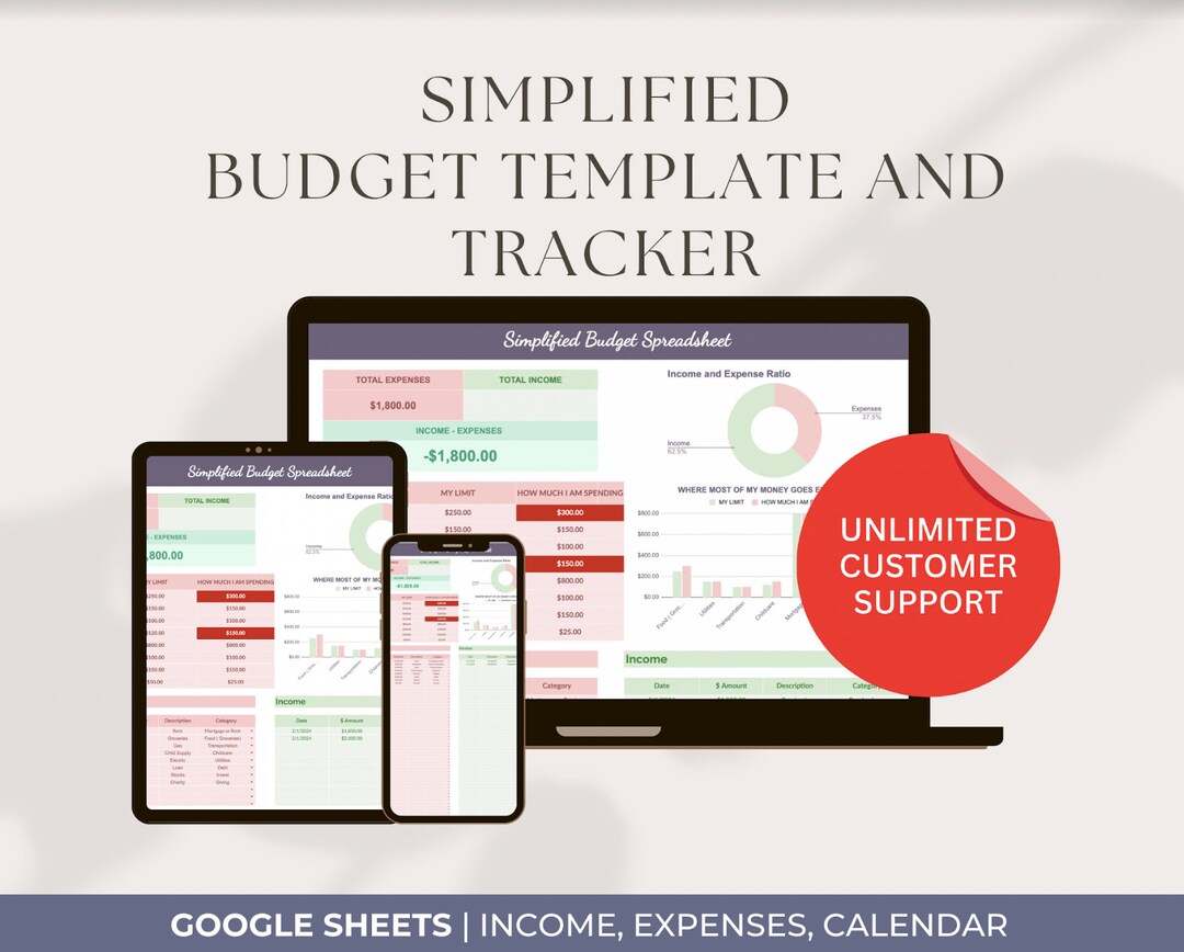 Simplified Budget Sheet and Tracker, Simple Monthly Budget Spreadsheet ...