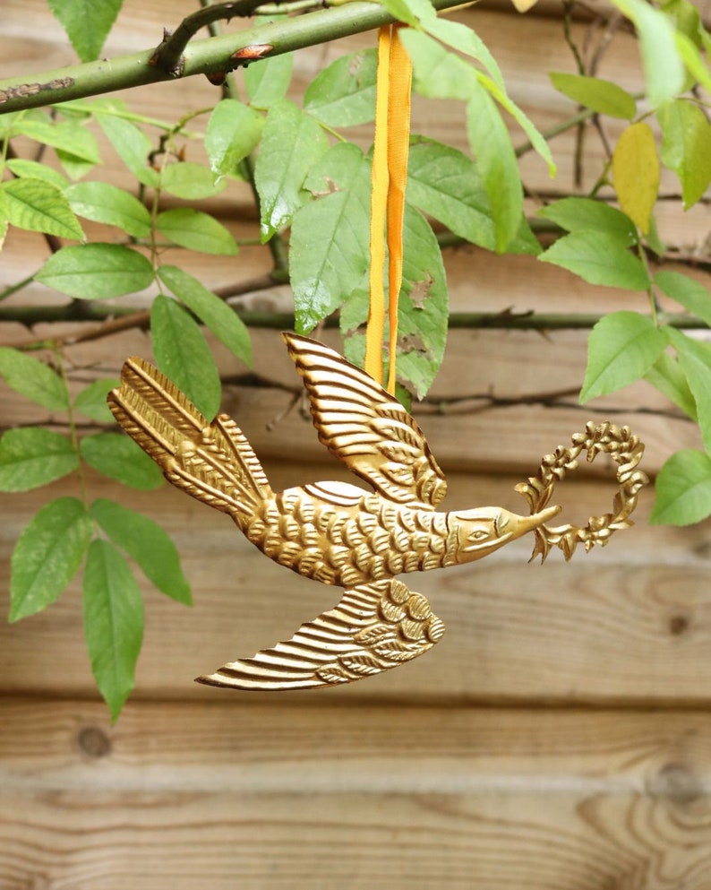 Winged Golden Bird Hanging Decoration With Wreath - Etsy