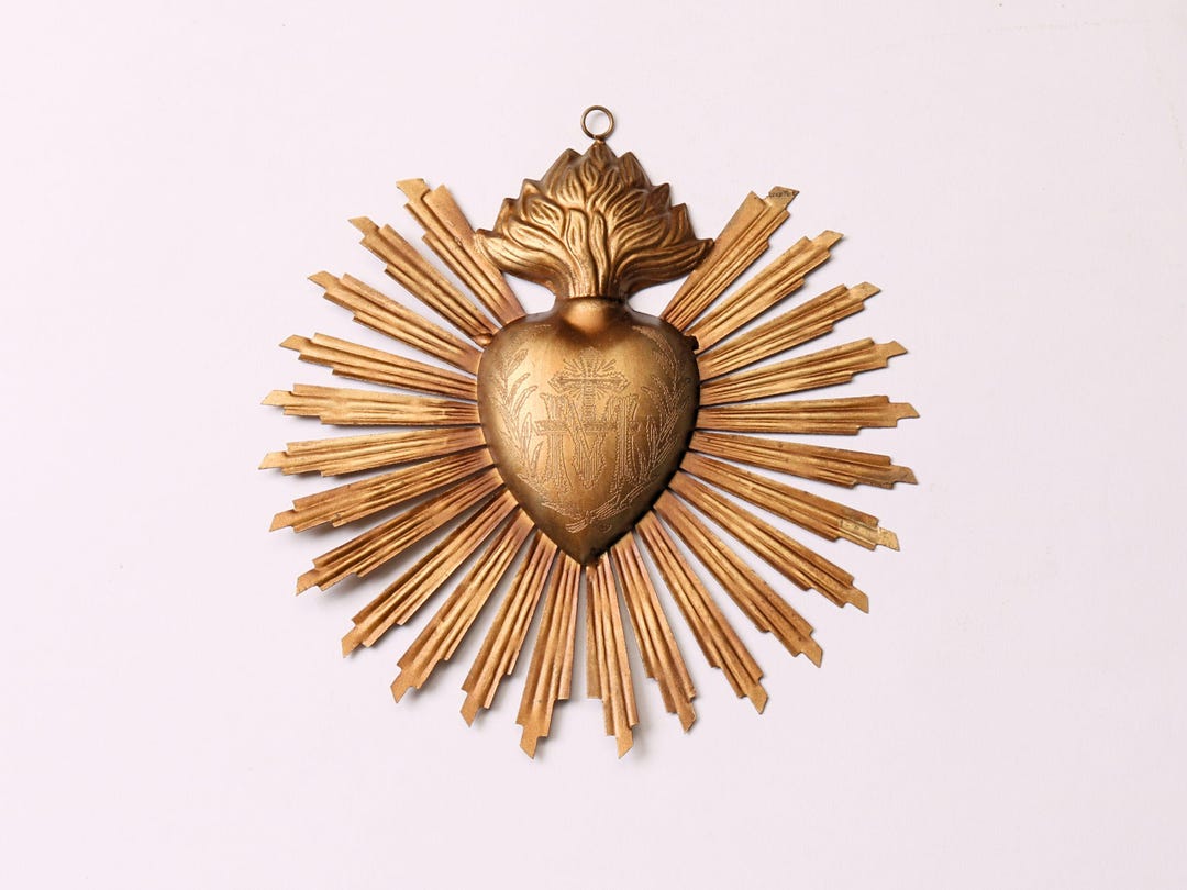 Golden Sunburst Flaming Heart Sun Rays Ex Voto Decoration - Etsy