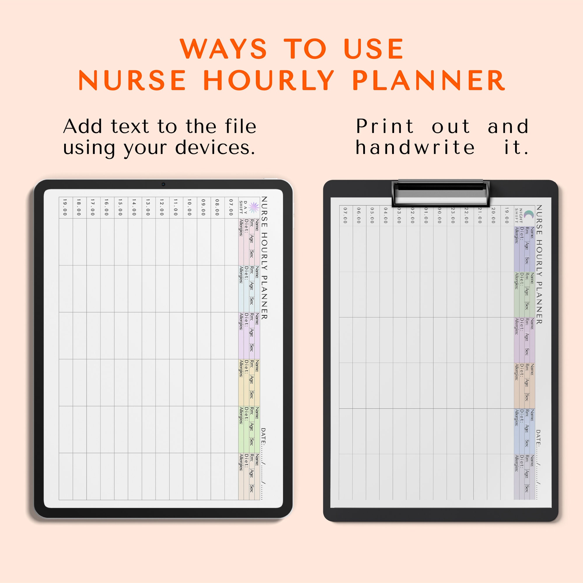 3-4-5-6 Patient Hourly Nurse Shift Planner Bundle, Multiple Patient Log ...