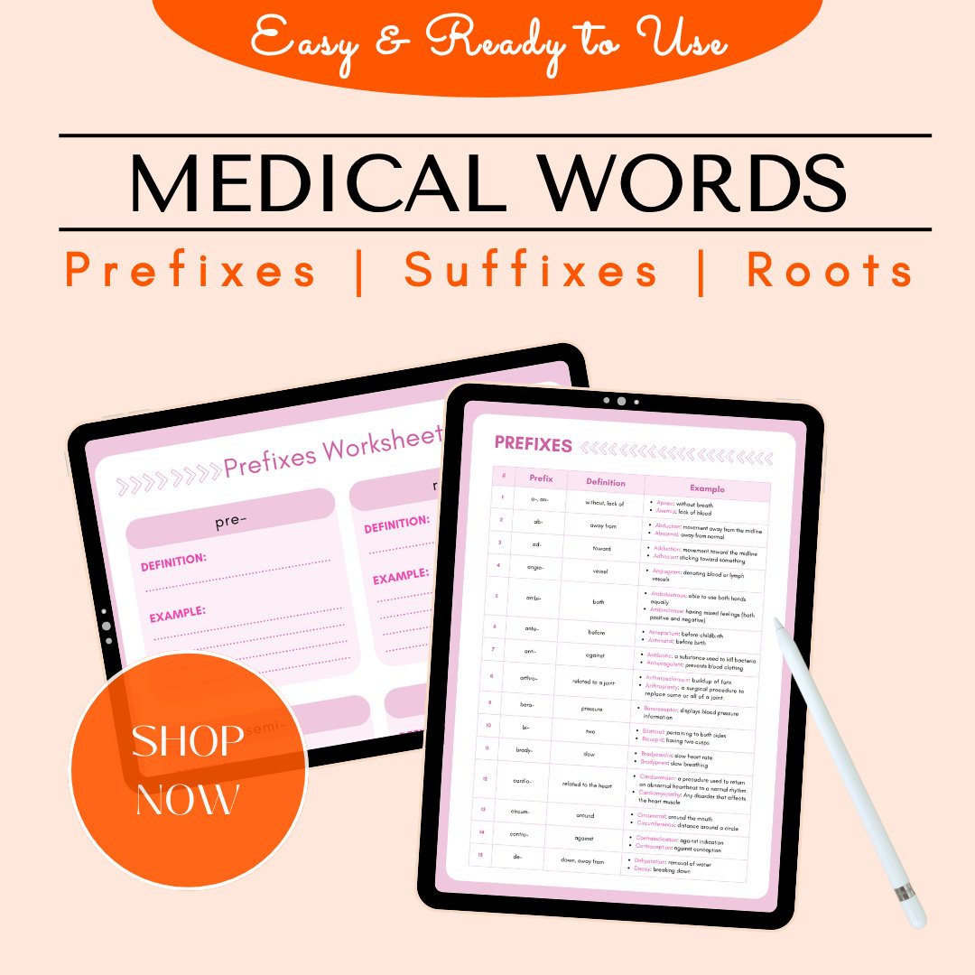 Prefixes, Suffixes, Roots for Nursing Students, Nursing School, Digital ...