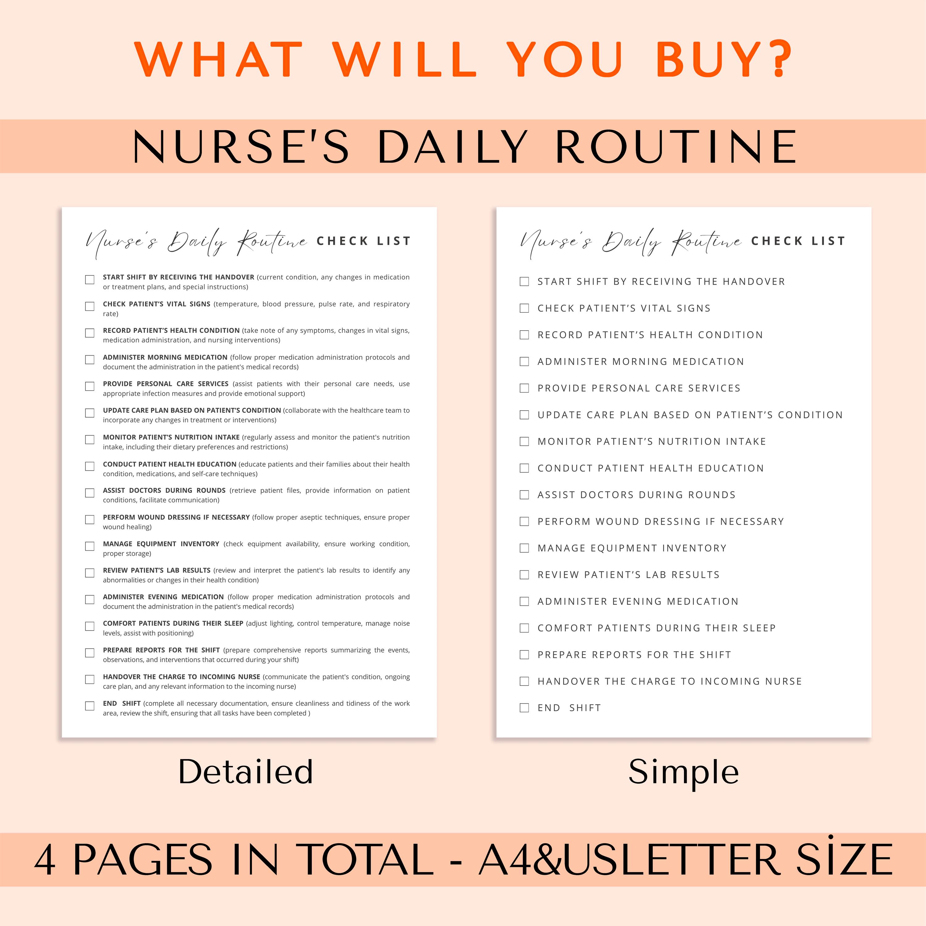 Printable Daily Nurse Routine List, Nursing to Do List, Shift Routine ...