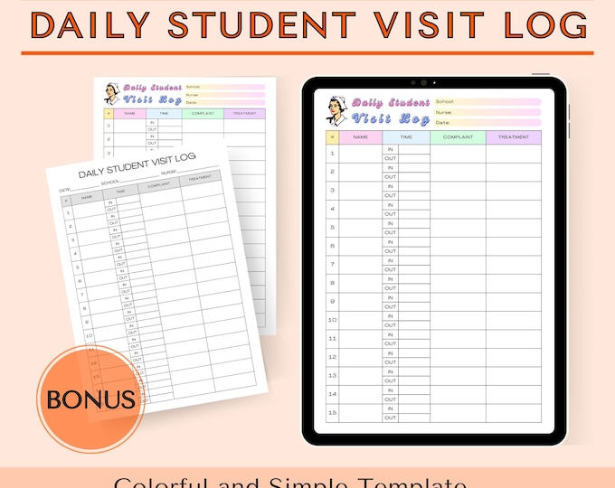 School Nurse Student Visit Log, Health Officer, Student Tracker ...