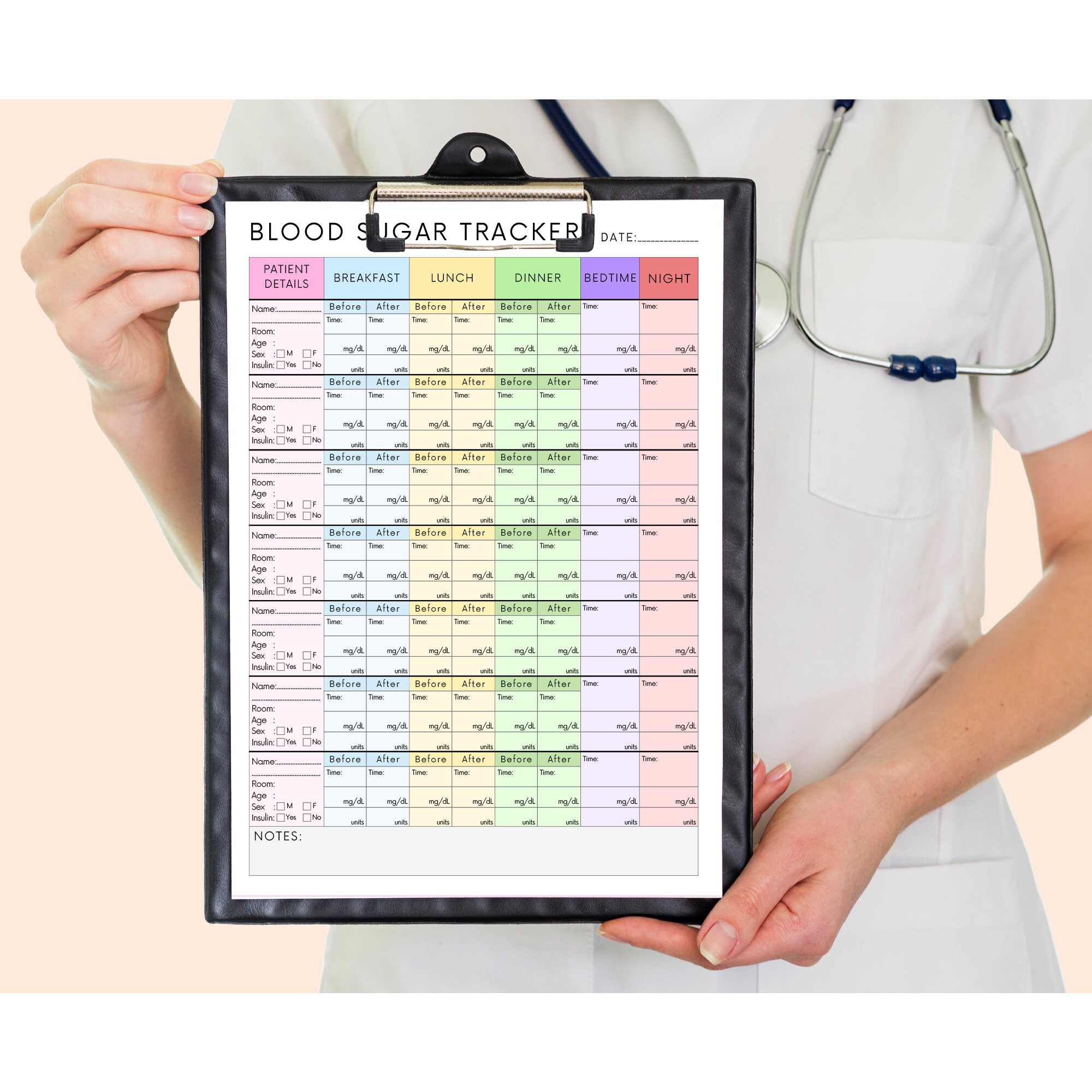Multiple Patient Blood Sugar Tracker, Glucose Journal, Vitals Sheet ...