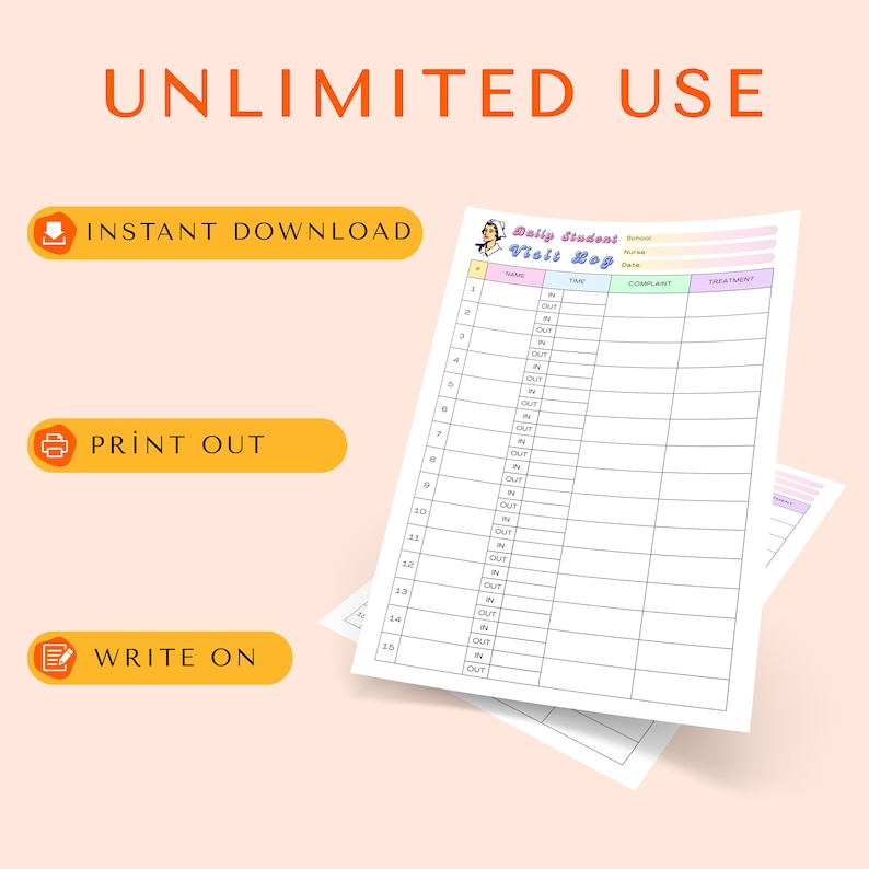 School Nurse Student Visit Log, Health Officer, Student Tracker ...