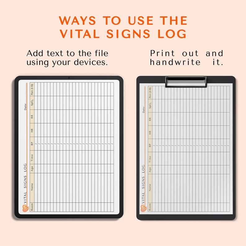Vital Signs Log, Nursing Vitals Sheet, CNA Vitals Sheet, Patient Vitals ...