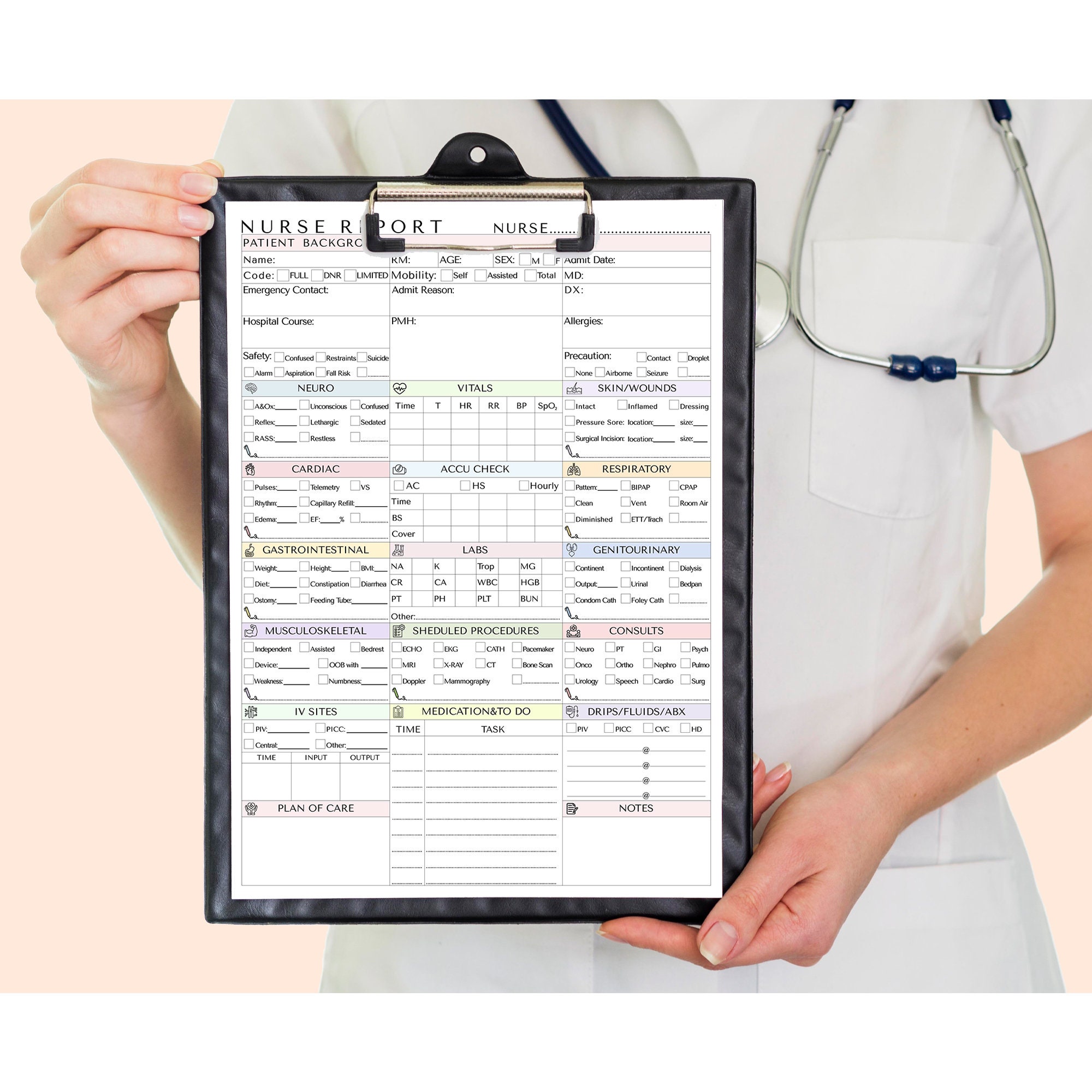 Single Patient Nurse Report Sheet, Printable Nurse Report Paper, Nurse ...
