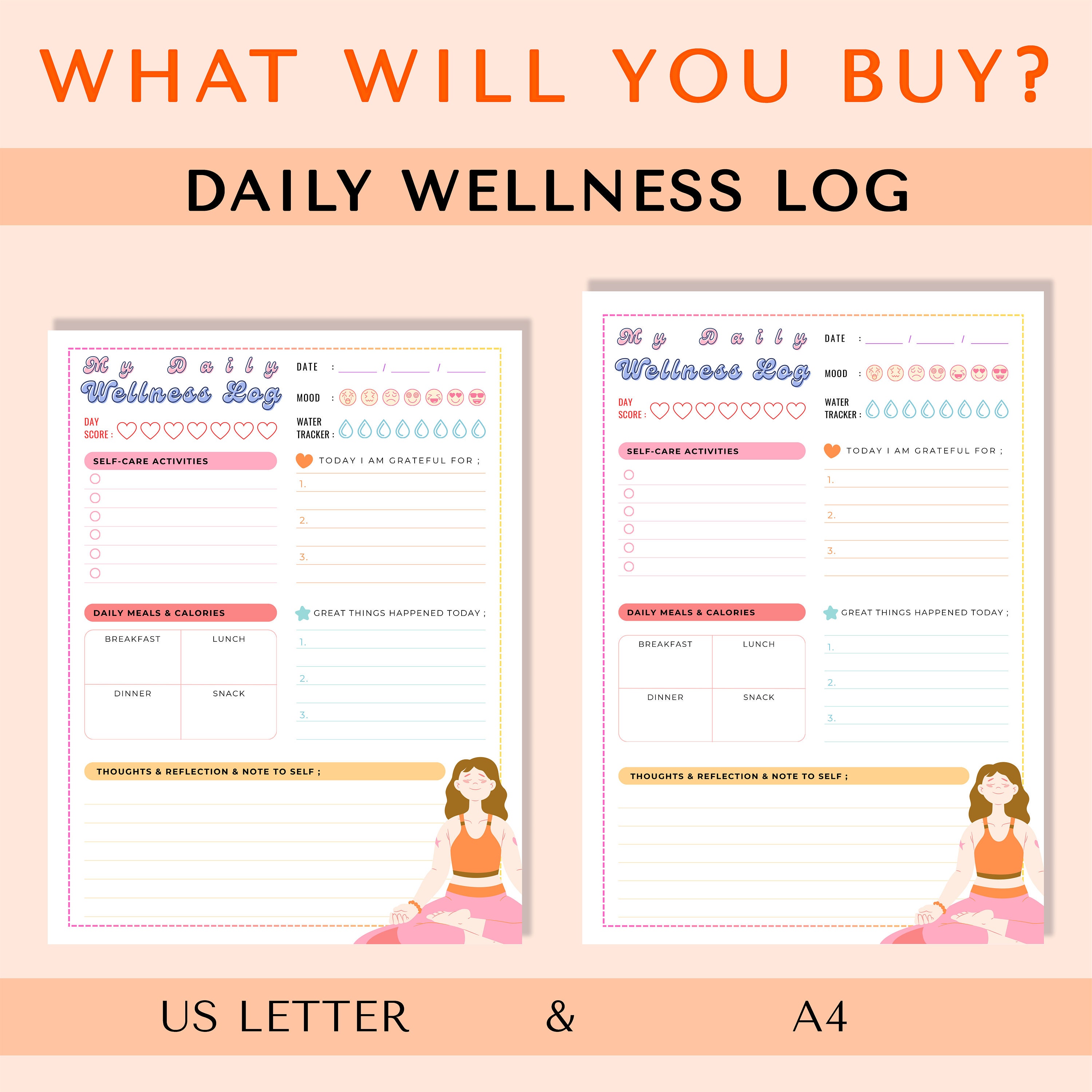 Daily Wellness Log, Printable Wellness Planner, Wellbeing, Self Care ...