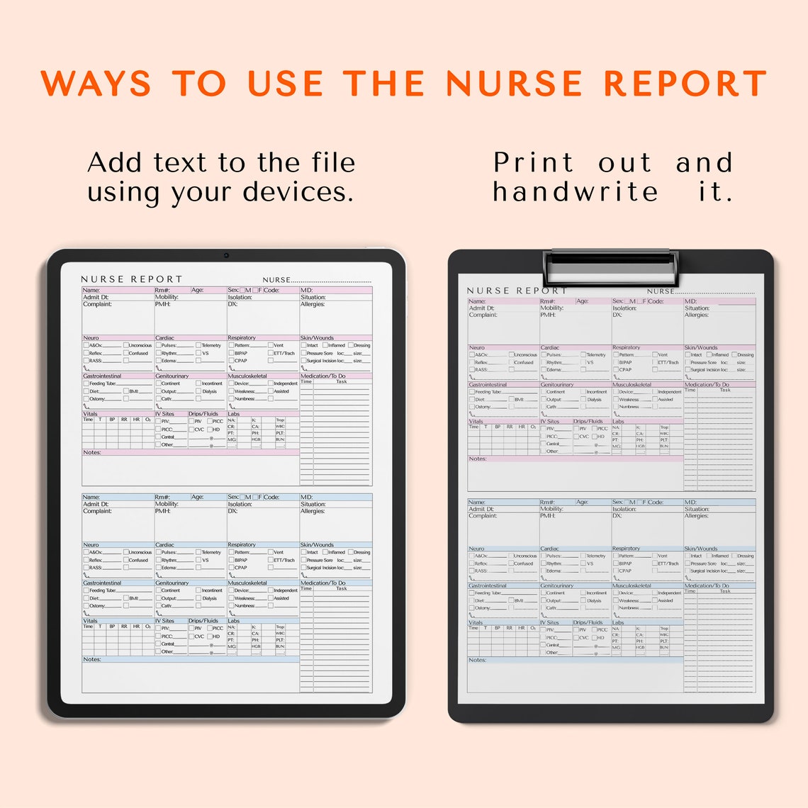 2 Patients Nurse Report Sheet, Nurse Assessment, Nurse Report, Medsurg ...