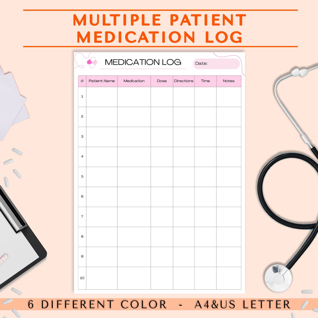 Multiple Patient Medication Log, Printable Medication Tracker, Nursing ...