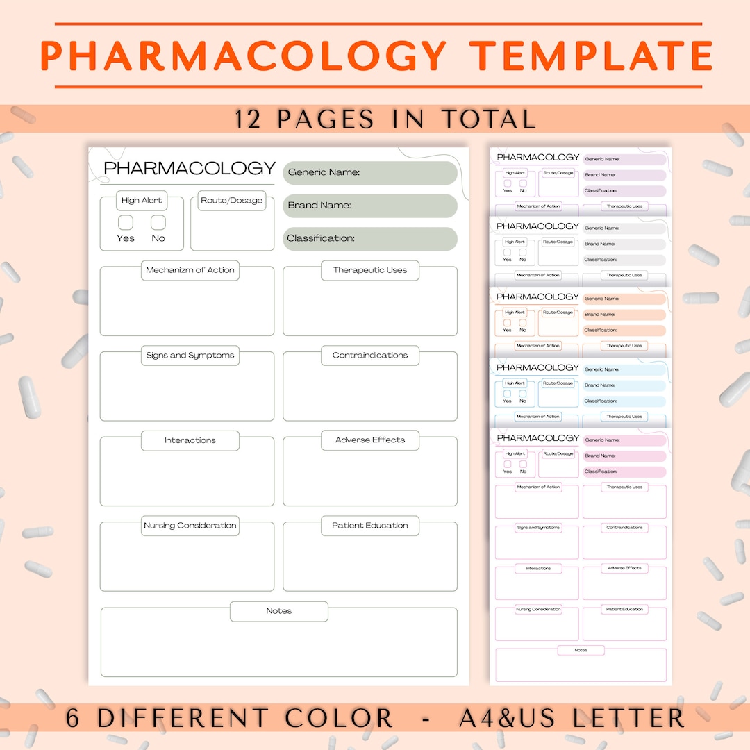 Pharmacology Template, Printable Nursing Student Notes, Med-surg ...