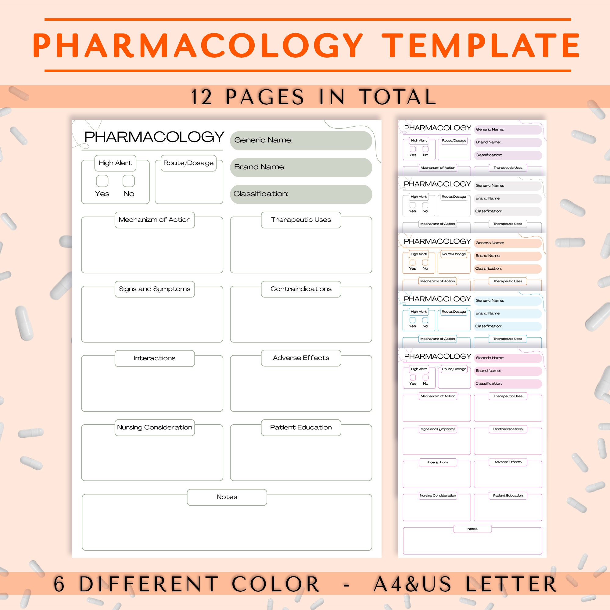 Pharmacology Template, Printable Nursing Student Notes, Med-surg ...