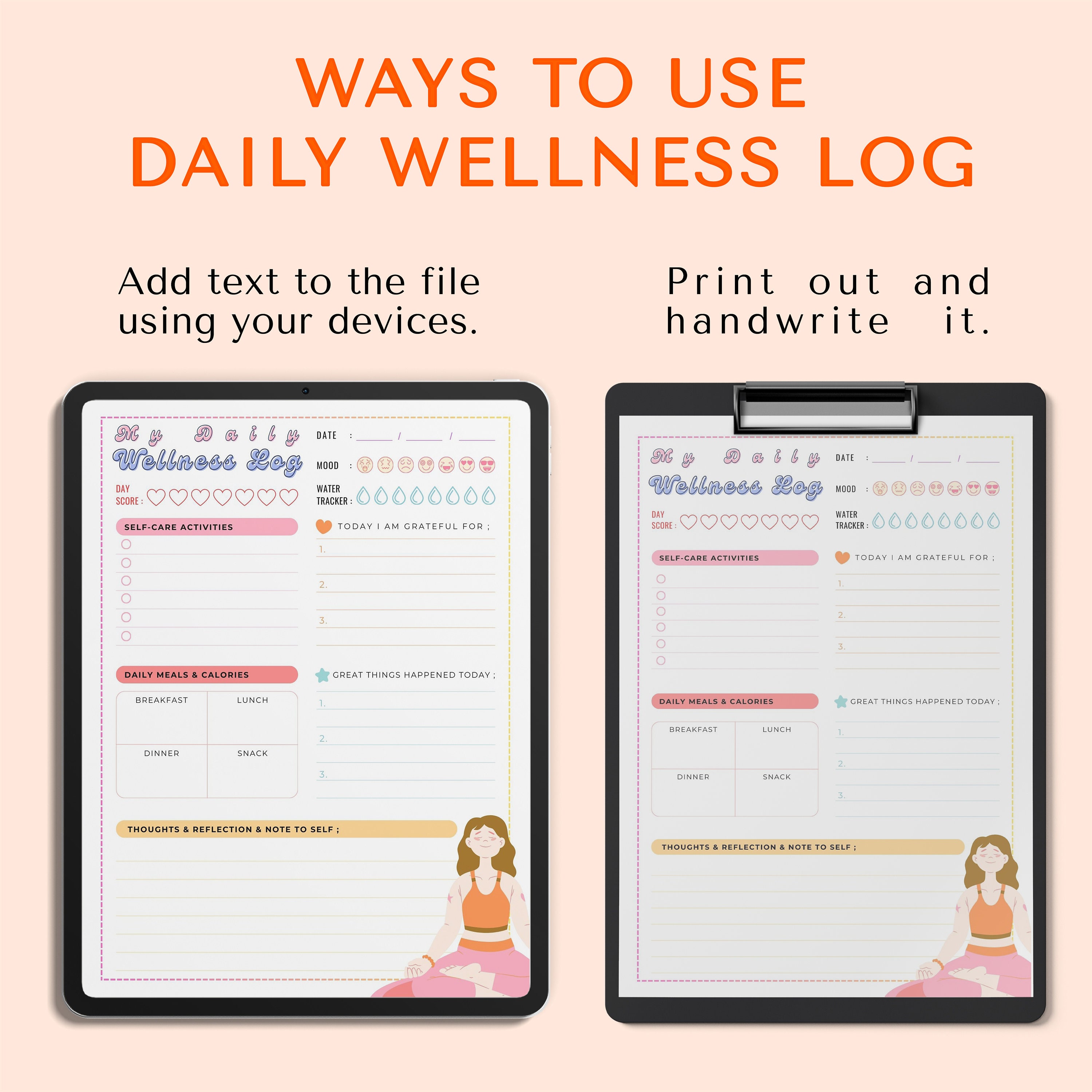 Daily Wellness Log, Printable Wellness Planner, Wellbeing, Self Care ...