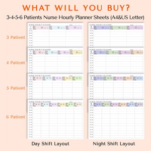 3-4-5-6 Patient Hourly Nurse Shift Planner Bundle, Multiple Patient Log ...