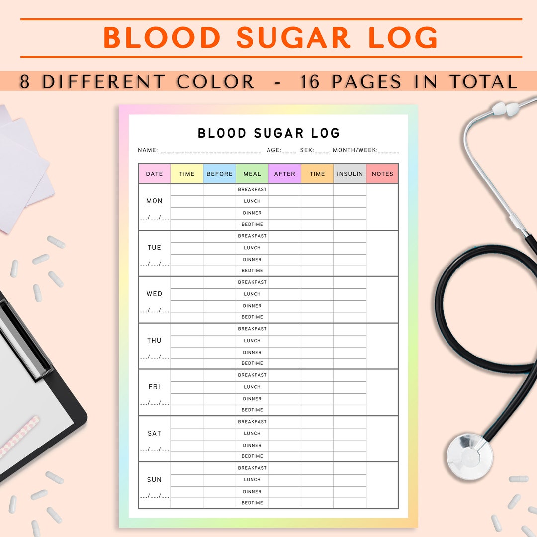 Blood Sugar Log, Diabetes Log Book, Blood Sugar Tracker, Glucose ...