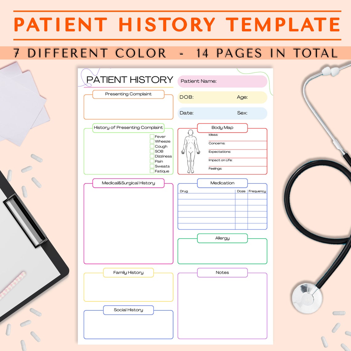 Patient History Template, Patient Assessment, Medsurg Nurse, Nursing ...