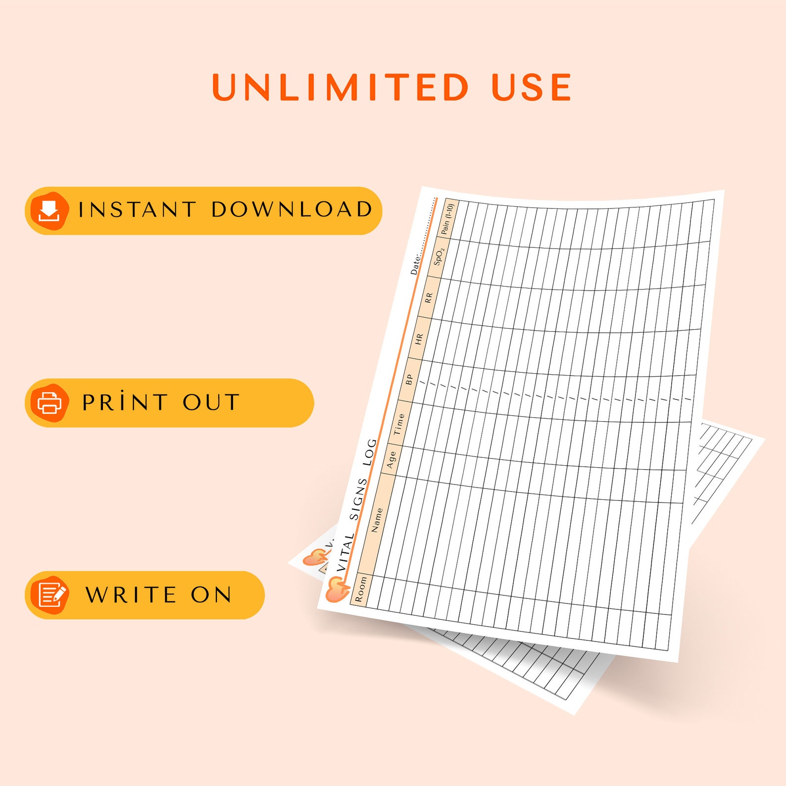 Vital Signs Log, Nursing Vitals Sheet, CNA Vitals Sheet, Patient Vitals ...