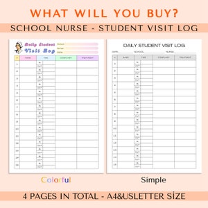 School Nurse Student Visit Log, Health Officer, Student Tracker ...