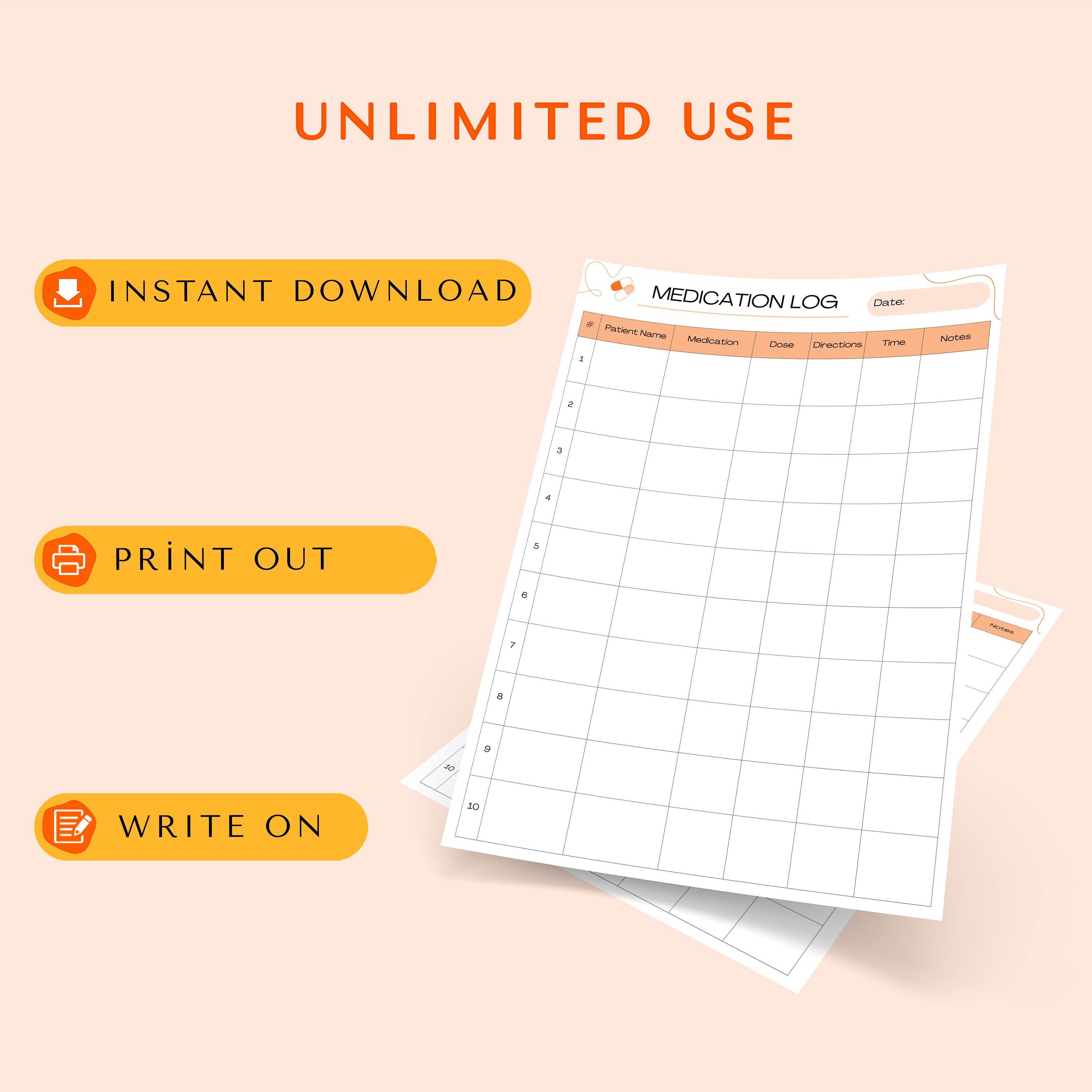 Multiple Patient Medication Log, Printable Medication Tracker, Nursing ...