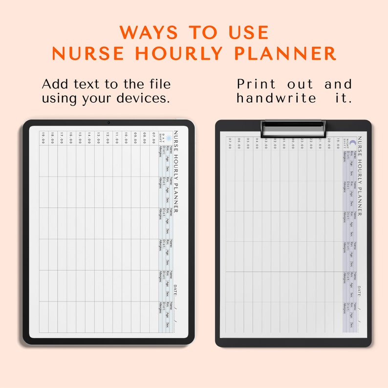6 Patients Nurse Hourly Planner, Nurse Shift Organize, Nursing Handoff ...