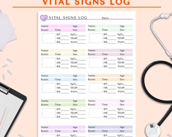 Vital Signs Chart Template, Editable Vitals Log, Printable Fillable ...