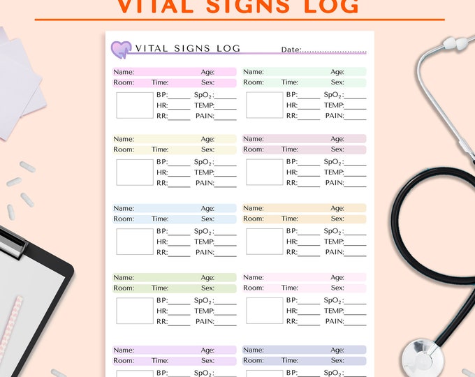 Multiple Patient Vital Signs Log, Vitals, Patient Vitals, Nursing ...