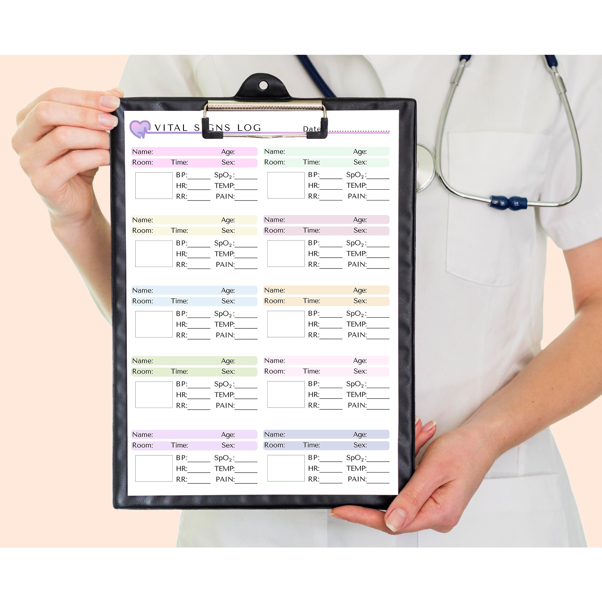 Multiple Patient Vital Signs Log, Vitals, Patient Vitals, Nursing ...