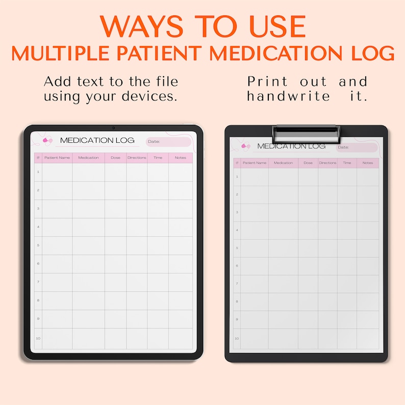 Multiple Patient Medication Log, Printable Medication Tracker, Nursing ...