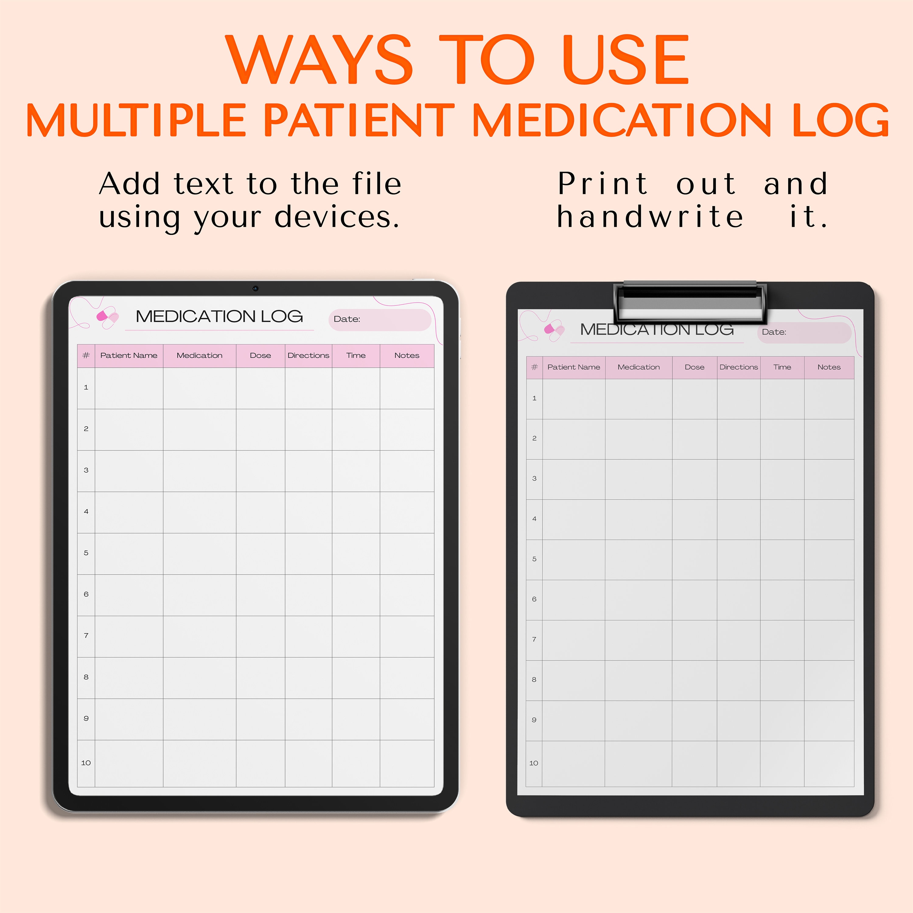 Multiple Patient Medication Log, Printable Medication Tracker, Nursing ...