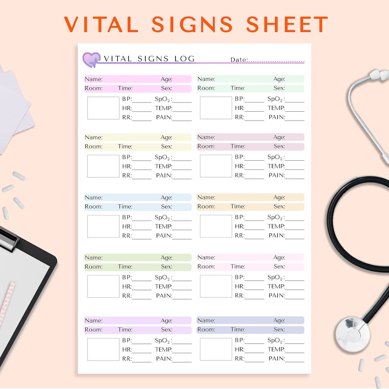 Multiple Patient Vital Signs Log, Vitals, Patient Vitals, Nursing ...