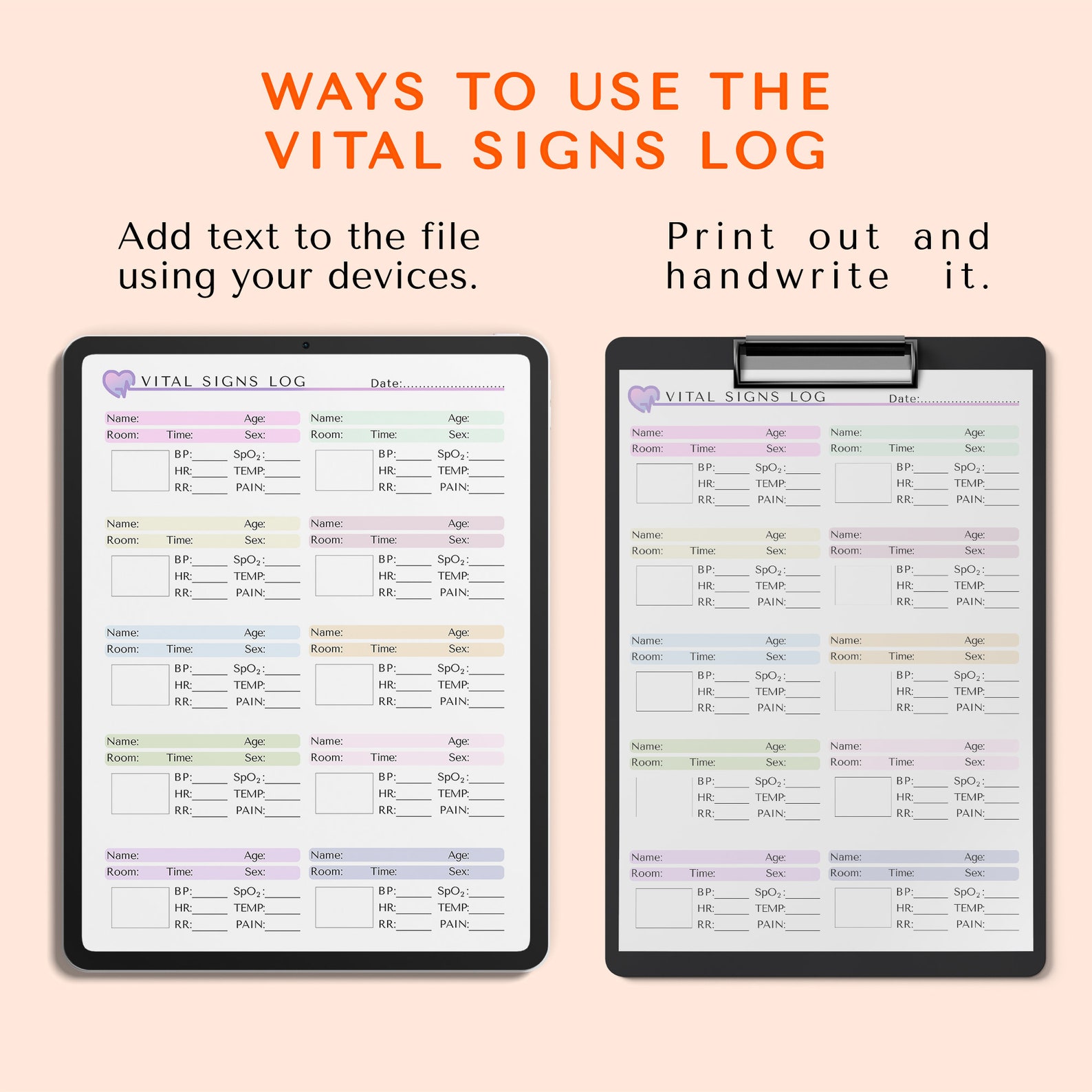 Multiple Patient Vital Signs Log, Vitals, Patient Vitals, Nursing ...