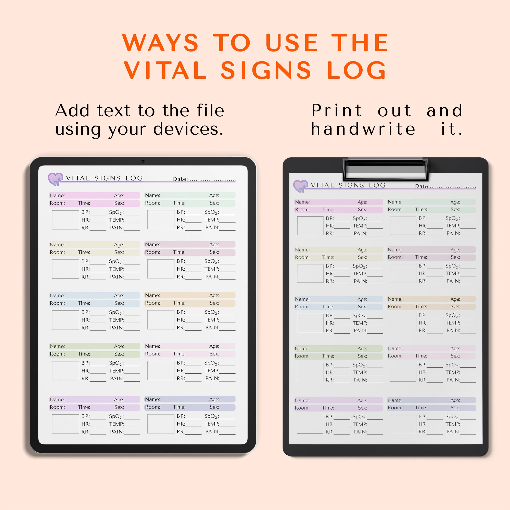 Multiple Patient Vital Signs Log, Vitals, Patient Vitals, Nursing ...