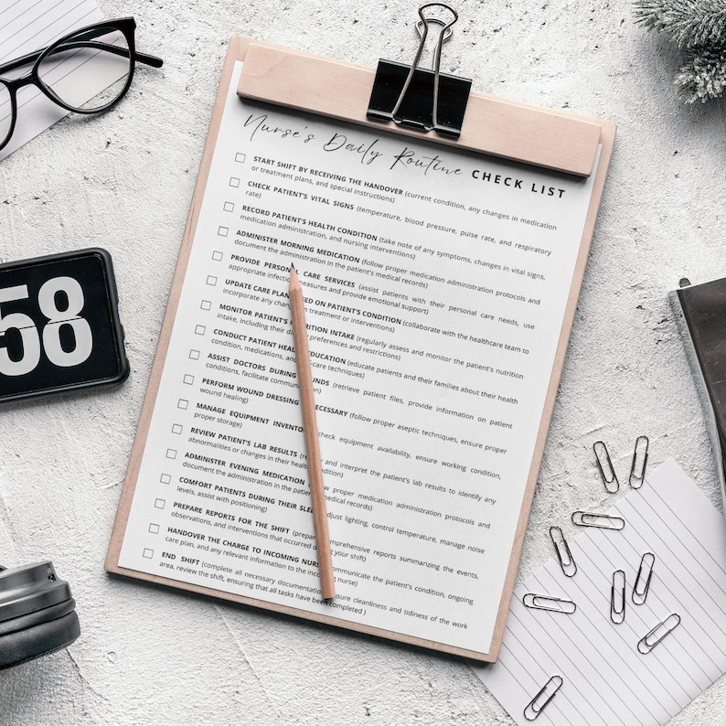 Printable Daily Nurse Routine List, Nursing to Do List, Shift Routine Checklist, Intern Student ...