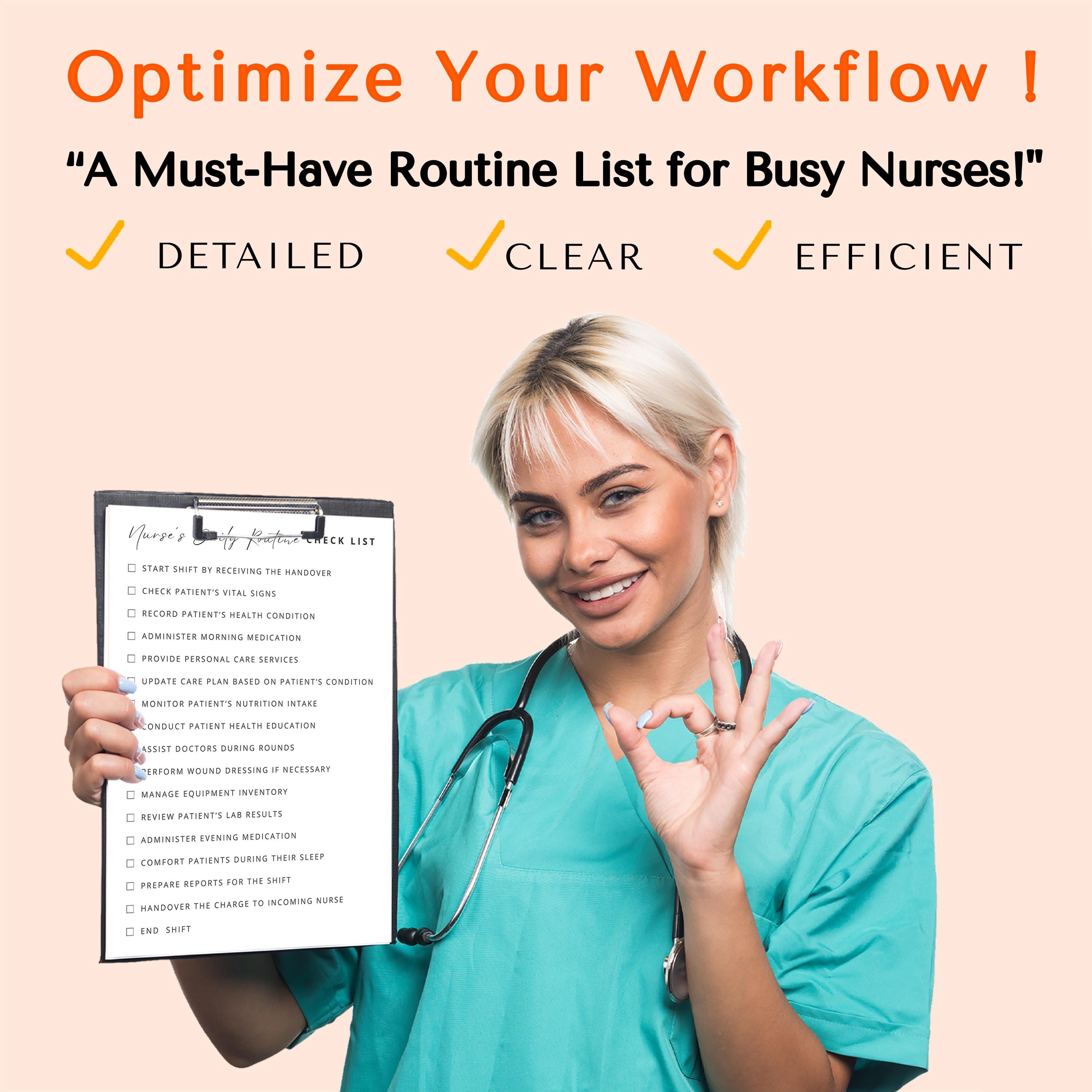 Printable Daily Nurse Routine List, Nursing to Do List, Shift Routine ...