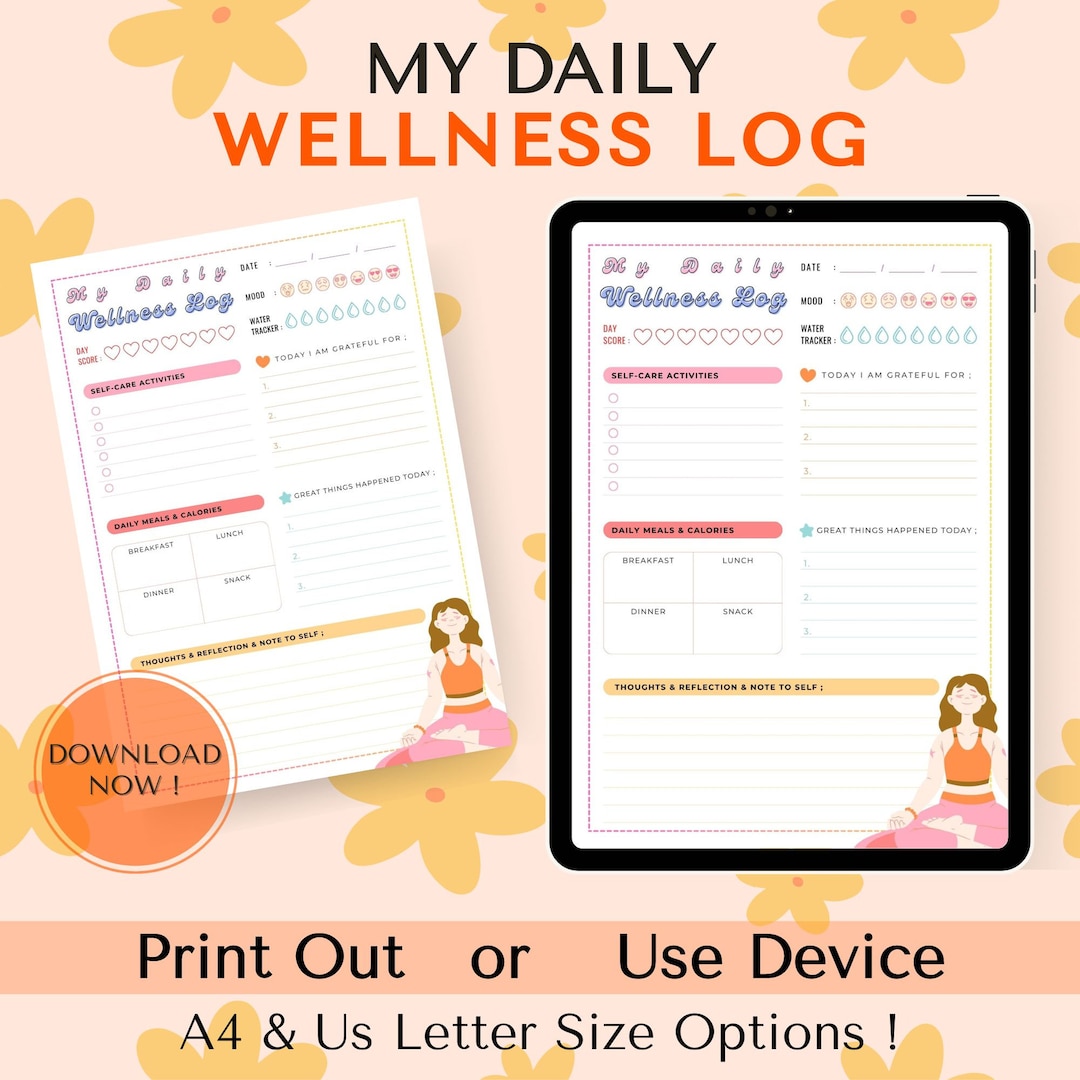 Daily Wellness Log, Printable Wellness Planner, Wellbeing, Self Care ...