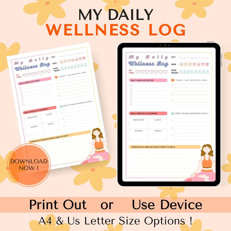Daily Wellness Log, Printable Wellness Planner, Wellbeing, Self Care ...
