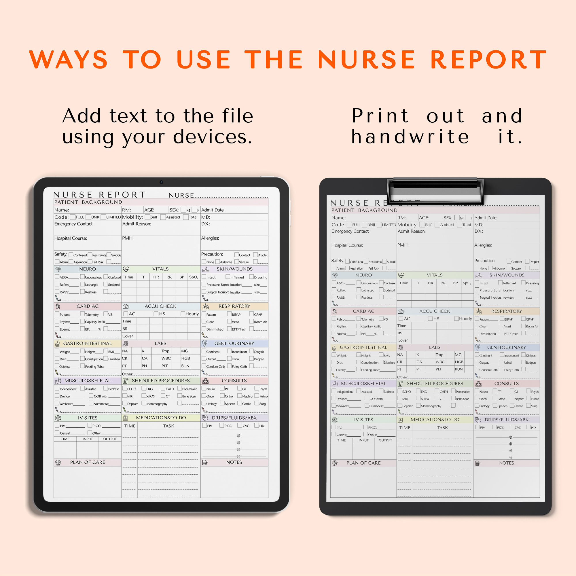 Single Patient Nurse Report Sheet, Printable Nurse Report Paper, Nurse ...