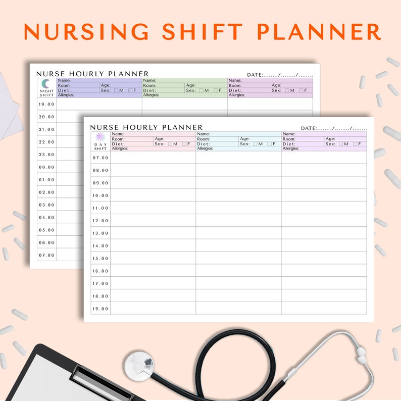 3-4-5-6 Patient Hourly Nurse Shift Planner Bundle, Multiple Patient Log ...