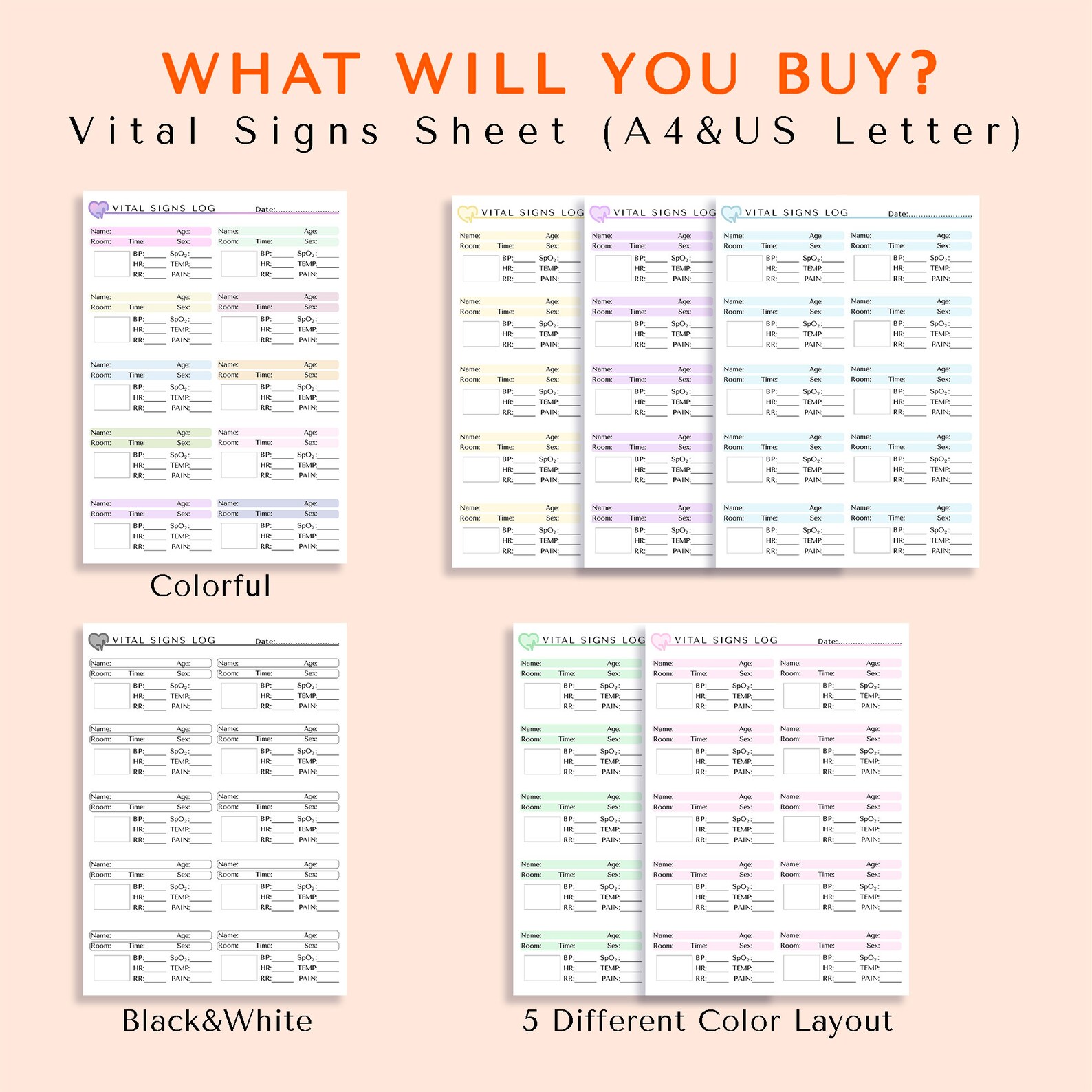 Multiple Patient Vital Signs Log, Vitals, Patient Vitals, Nursing ...