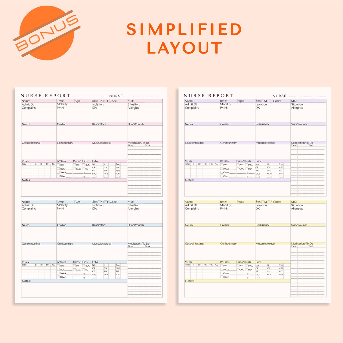 2 Patients Nurse Report Sheet, Nurse Assessment, Nurse Report, Medsurg ...