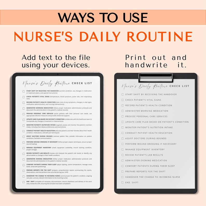 Printable Daily Nurse Routine List, Nursing to Do List, Shift Routine ...