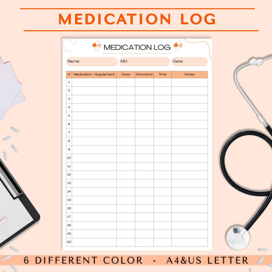Printable Medication Log, Nursing Medication Tracker, Patient Vitals ...