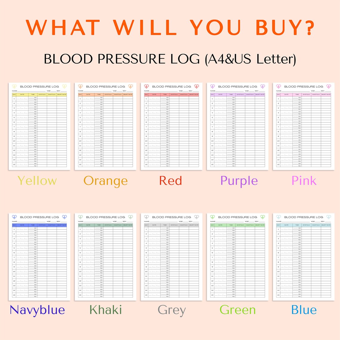 Blood Pressure Log, Printable Wellness Journal, Medical Organizer ...