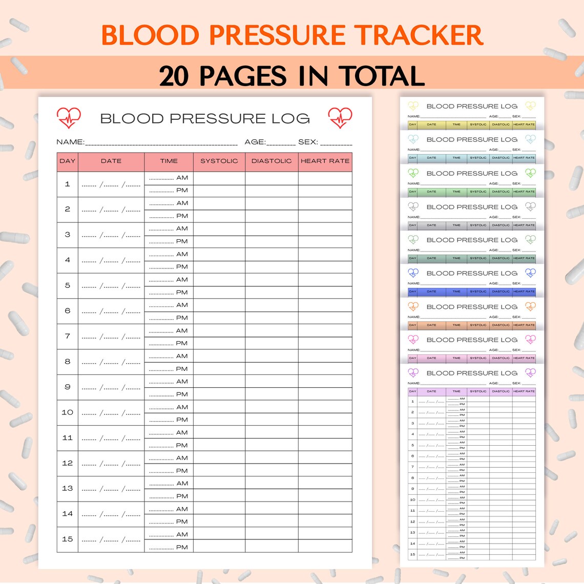 Blood Pressure Log, Printable Wellness Journal, Medical Organizer ...