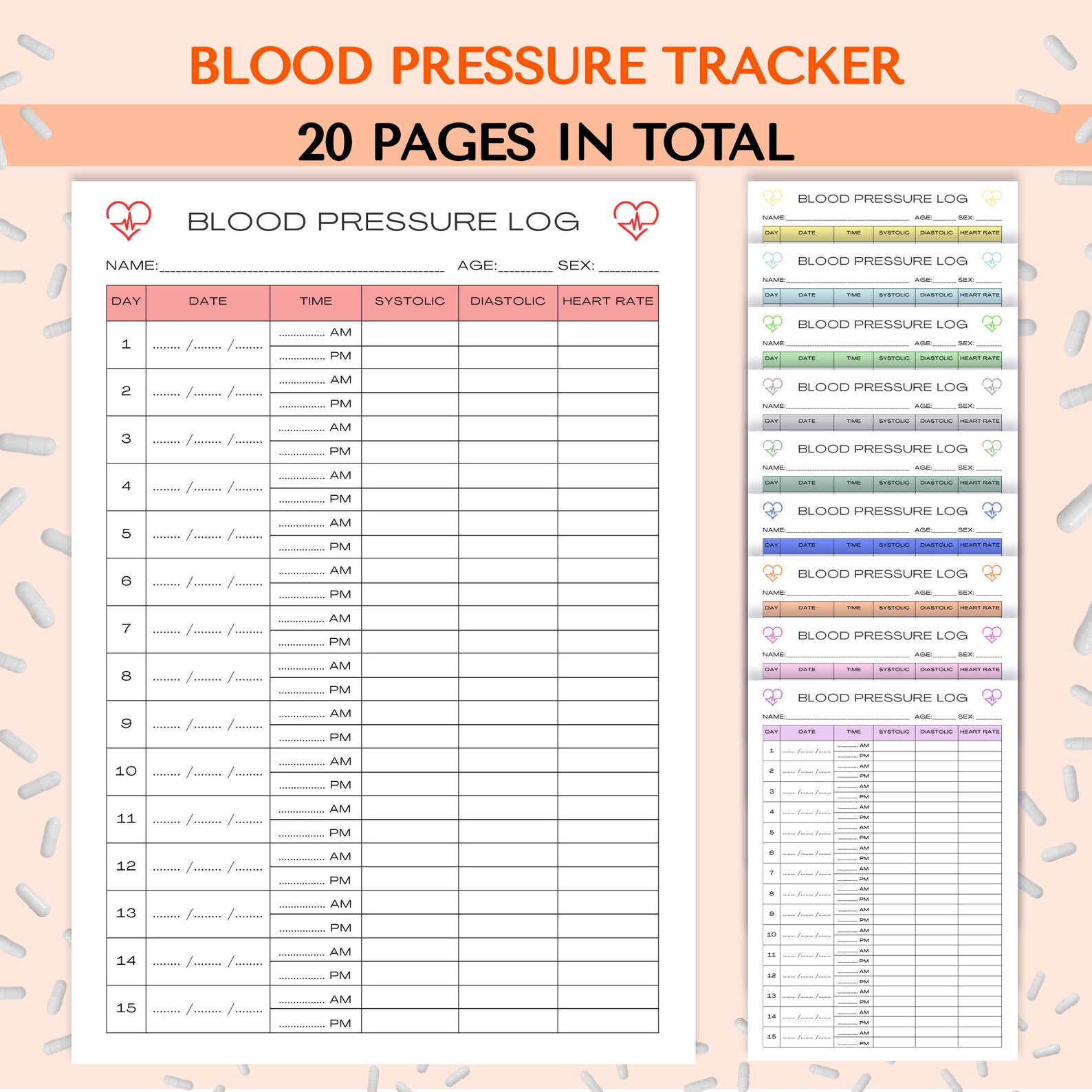 Blood Pressure Log, Printable Wellness Journal, Medical Organizer ...