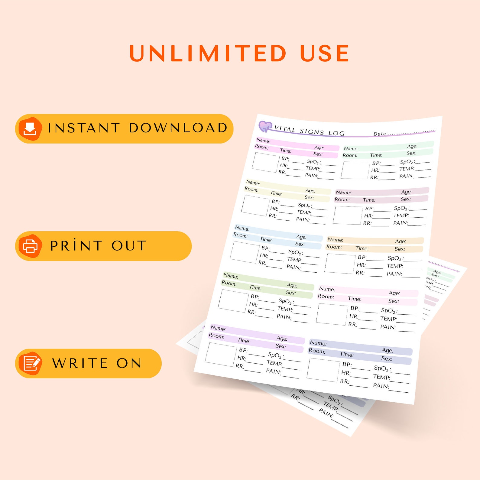 Multiple Patient Vital Signs Log, Vitals, Patient Vitals, Nursing ...