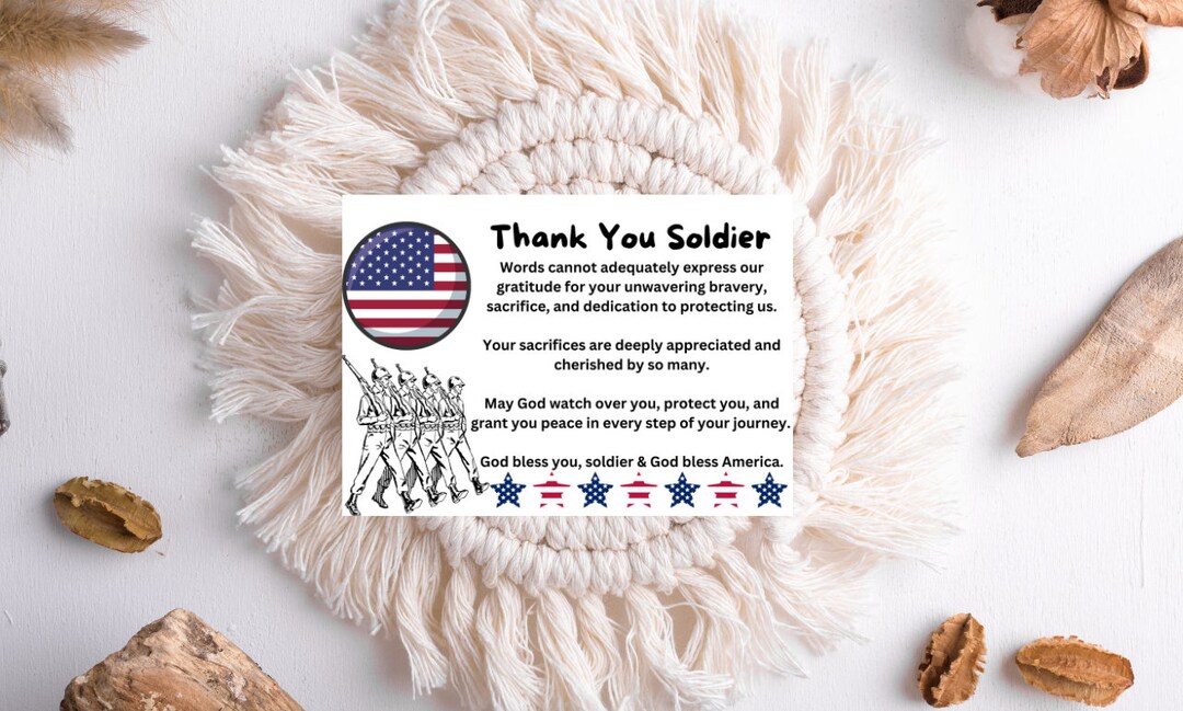 Thank You Soldier Card, Thank A Soldier Thank You Card,printable ...