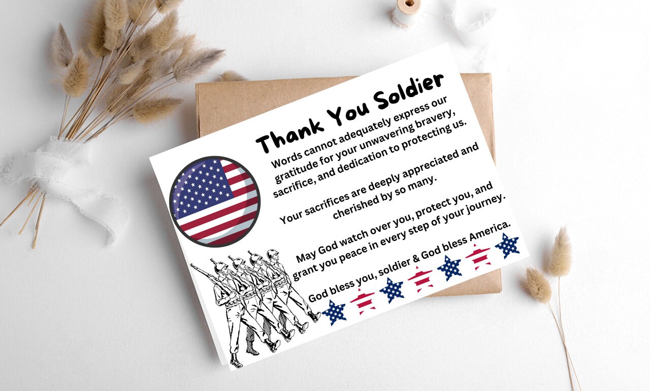 Thank You Soldier Card, Thank A Soldier Thank You Card,printable ...
