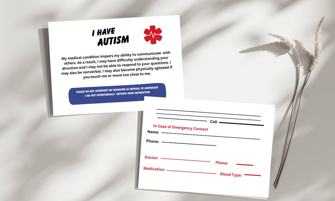 Autism Card, Autism ID Card, Autism Medical Card, Autism Alert Card ...
